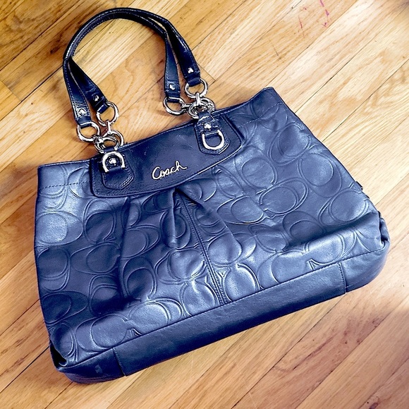 Coach | Bags | Coach Ashley Dark Blue Leather Monogram | Poshmark